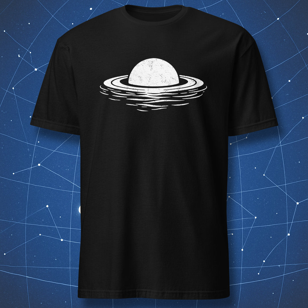 Floating Saturn T-Shirt – Minimal Physics Planet Design – Dork Matter